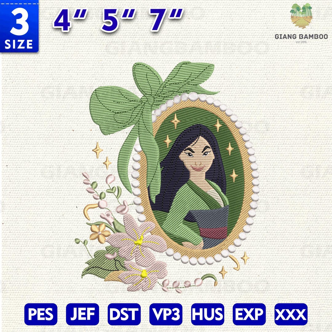 Long Hair Princess Embroidery, Magic Kingdom Embroidery Design ...