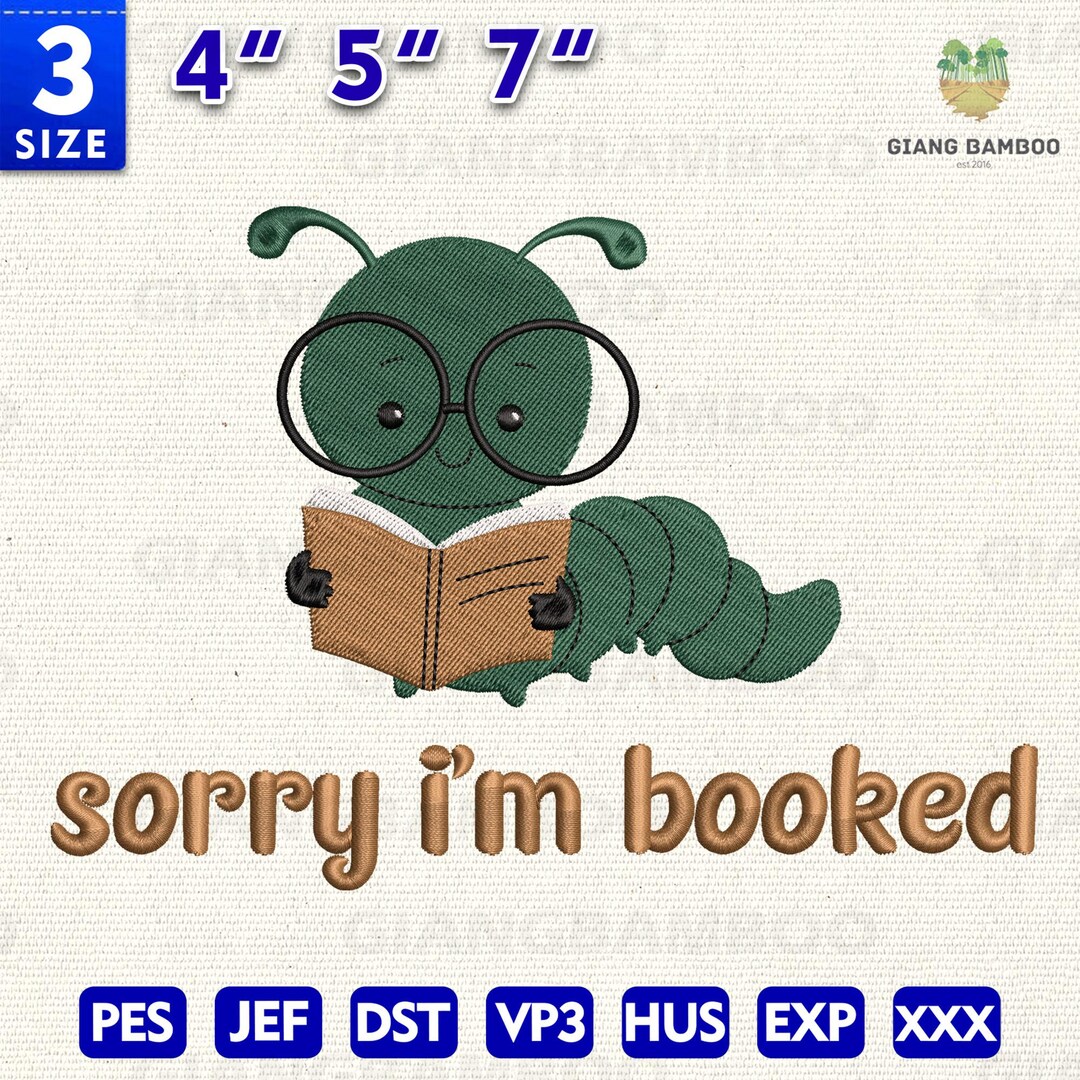 Sorry I'm Booked Embroidery Design, Bookworm Embroidery Design, Cosy ...