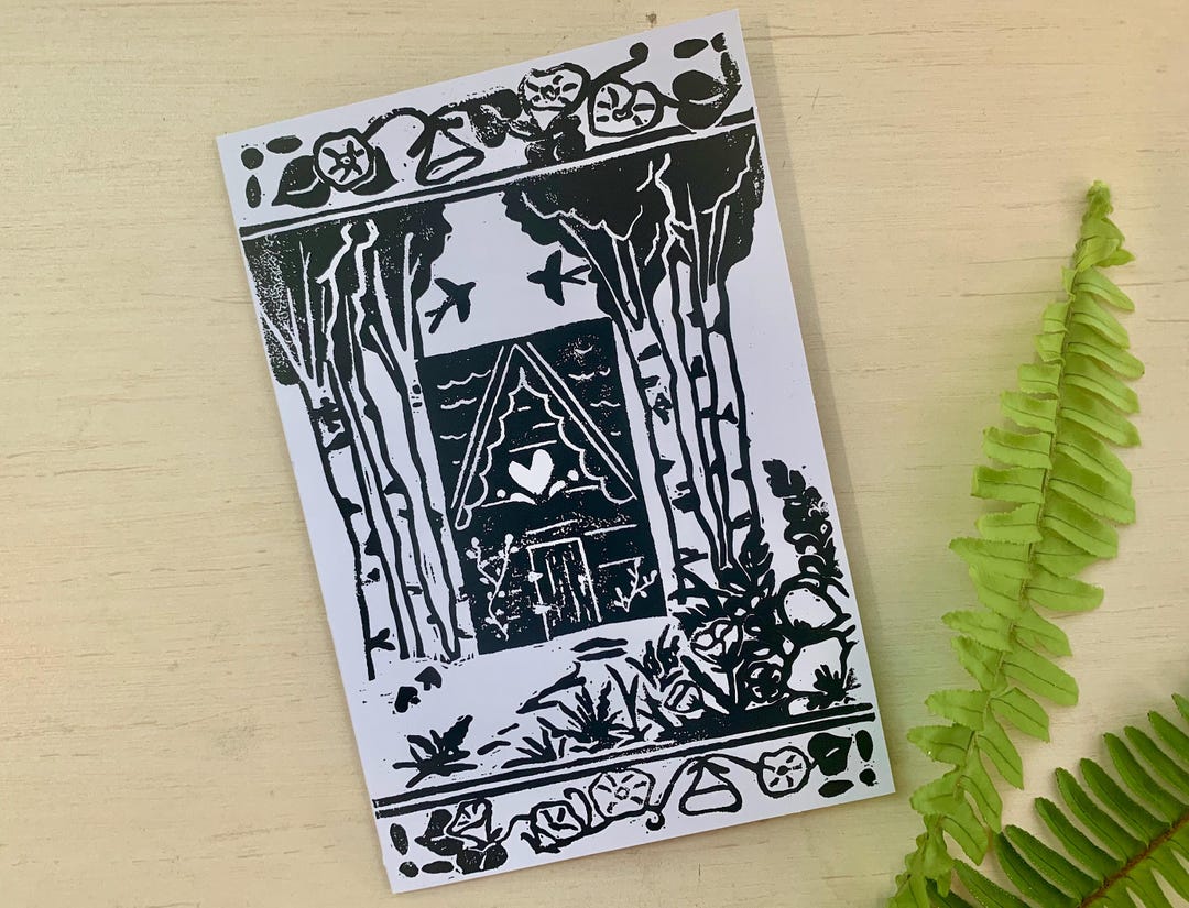 Handmade "sweet Home" Blockprint Card: Hand Carved, Printed, and Designed Polish Folk Art ...