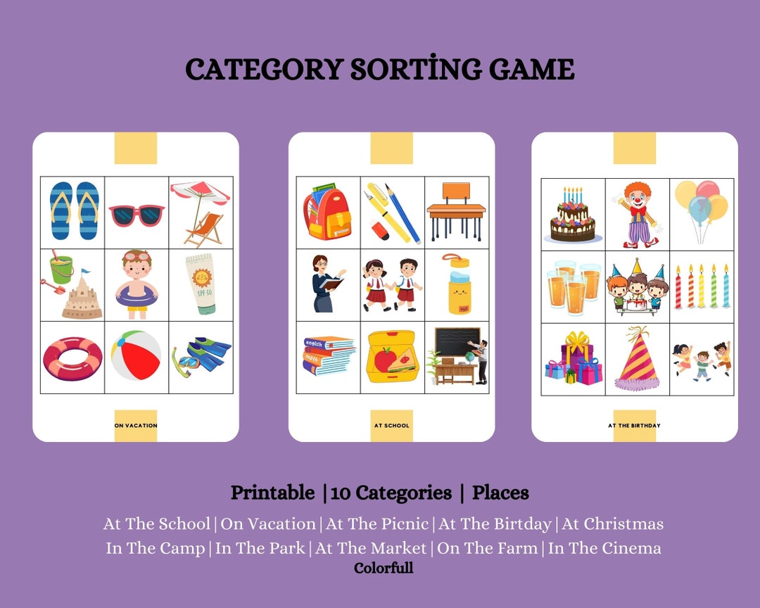 Printable Category Game Sorting Activity Preschool Category Worksheet ...