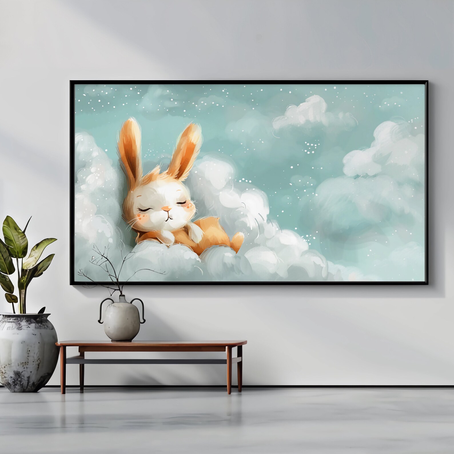 Samsung Frame TV Art | Cute Baby Rabbit Sleeping on Clouds | Children's ...