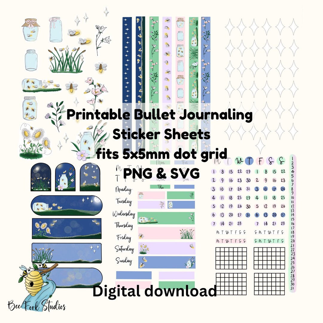 Fireflies Bullet Journaling Printable Sticker Set, Lighting Bug Planner ...