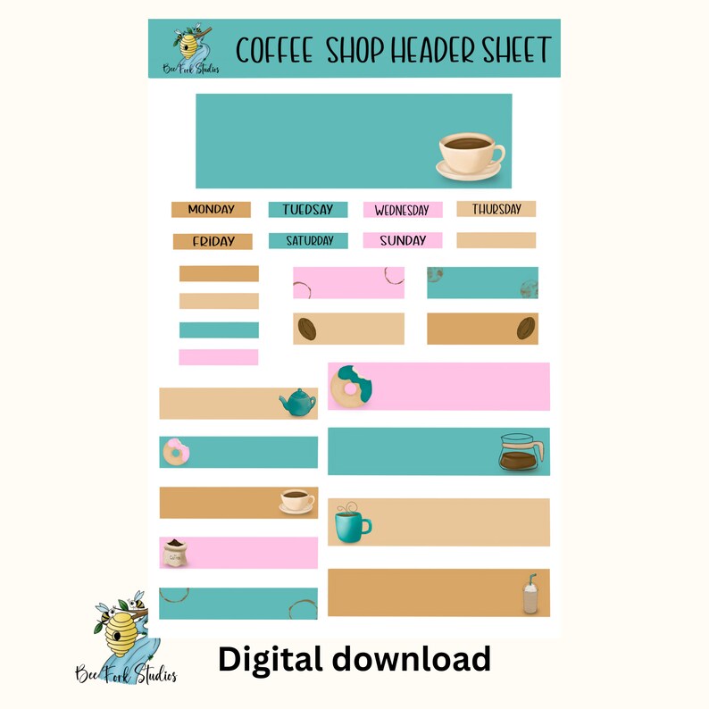 Coffee Shop Bullet Journaling Printable Sticker Set, Coffee Shop ...