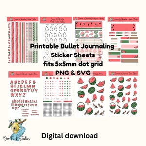 Watermelon Bullet Journaling Printable Sticker Set, Watermelon Planner ...