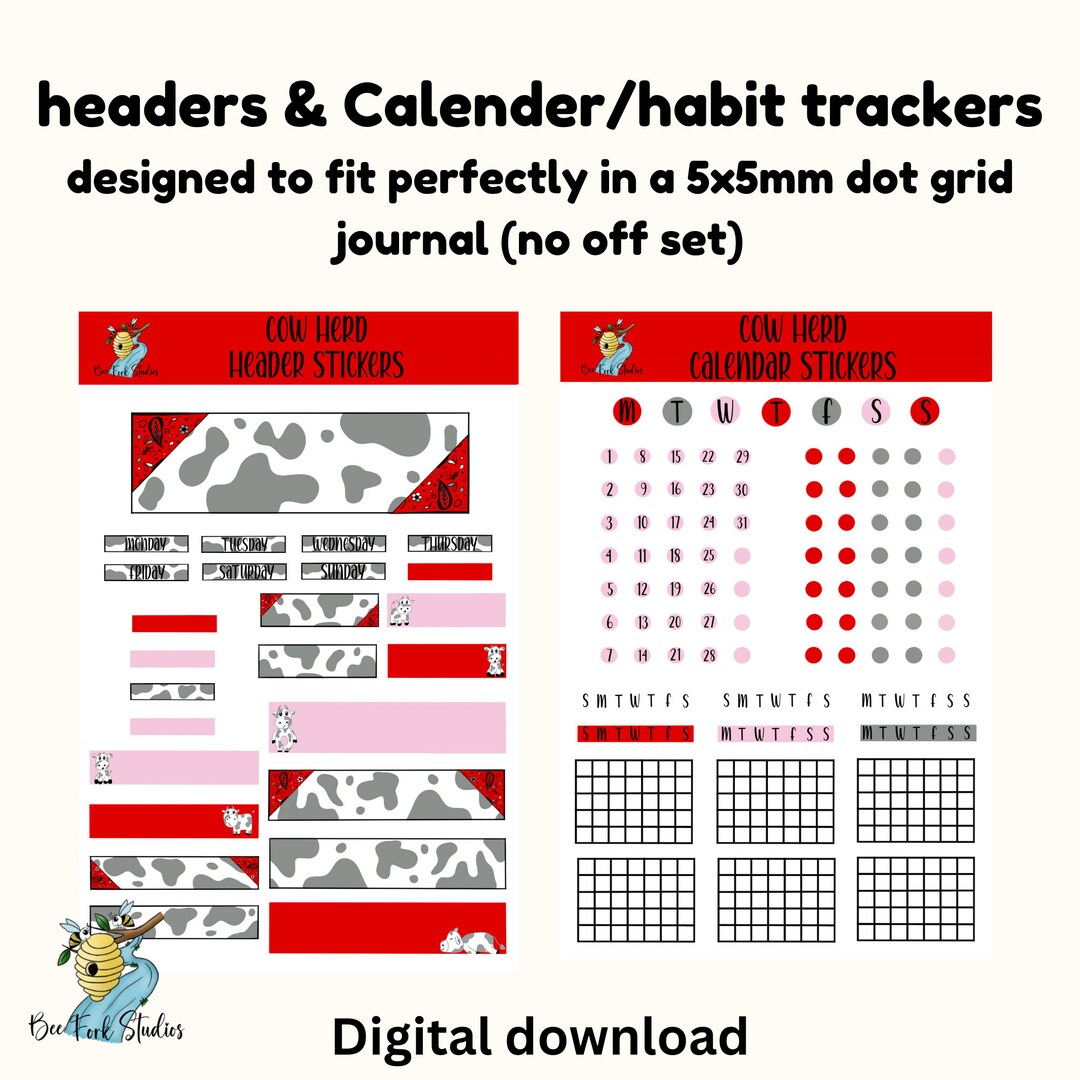 Cow Herd Bullet Journaling Printable Stickers, Cow Planner Stickers ...