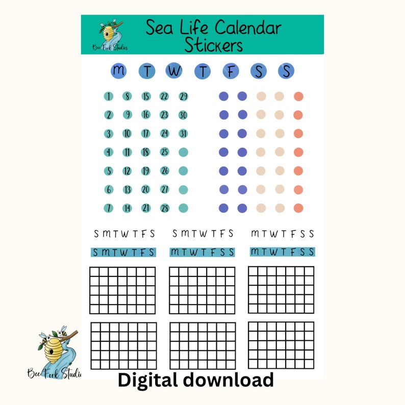 Sea Life Bullet Journaling Printable Stickers, Sea Life Planner ...