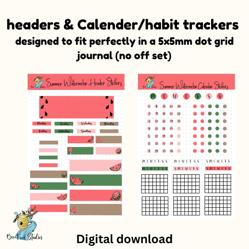 Watermelon Bullet Journaling Printable Sticker Set, Watermelon Planner ...
