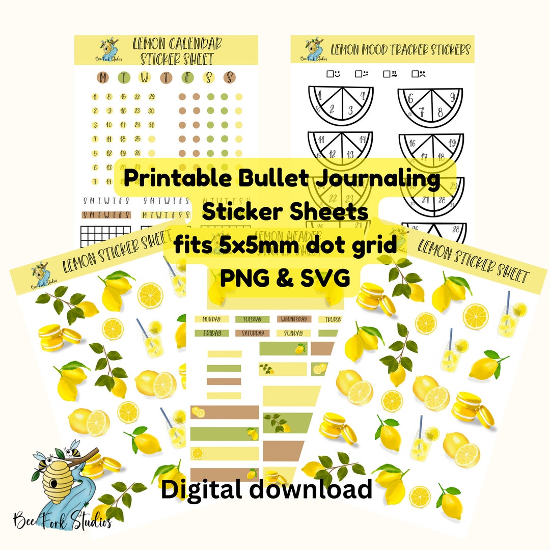 Lemon Bullet Journaling Printable Sticker Set, Lemon Planner Sticker ...