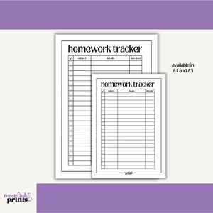 Homework Tracker | Minimalistic Tracker | A4/A5 | Organiser | Student ...