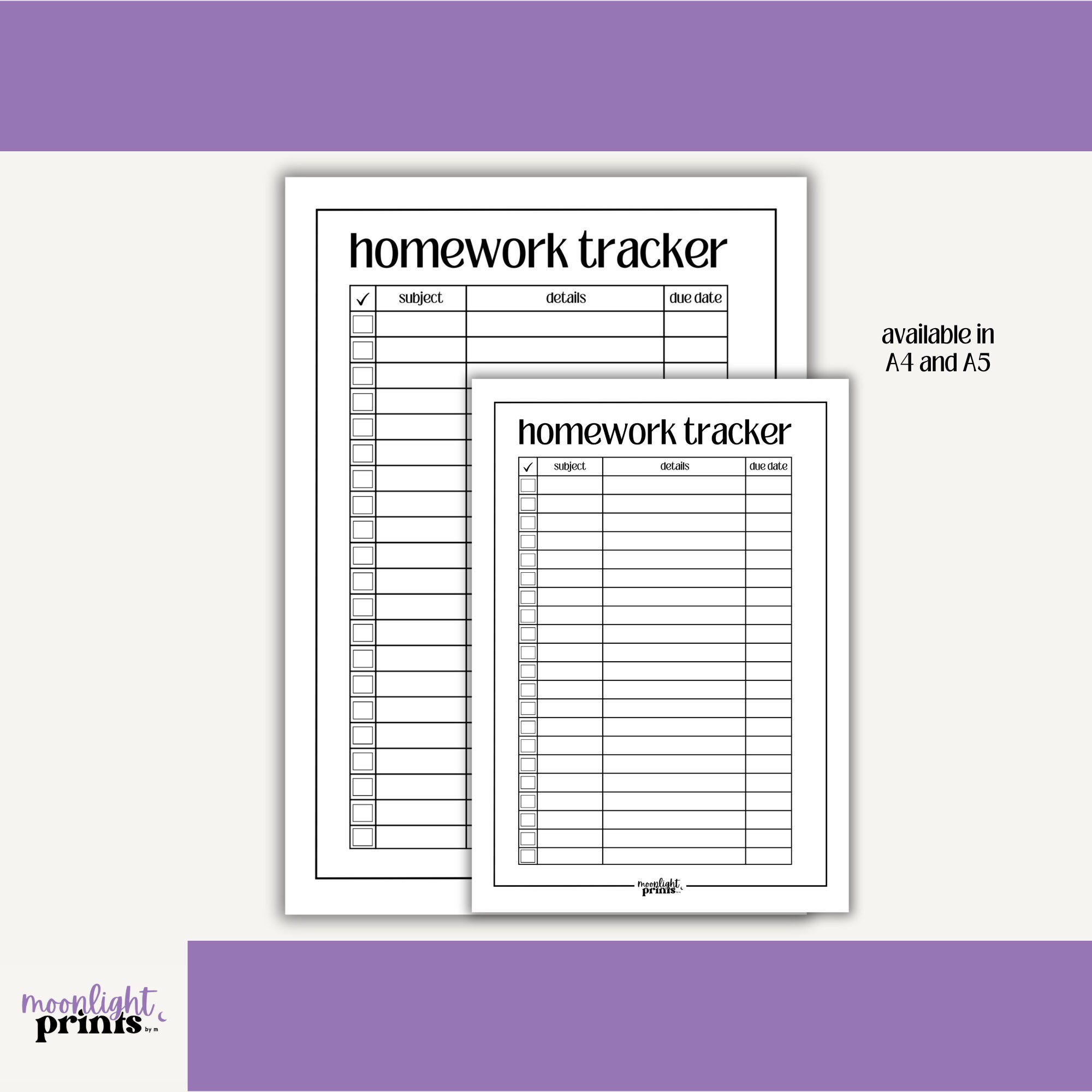 Homework Tracker | Minimalistic Tracker | A4/A5 | Organiser | Student ...