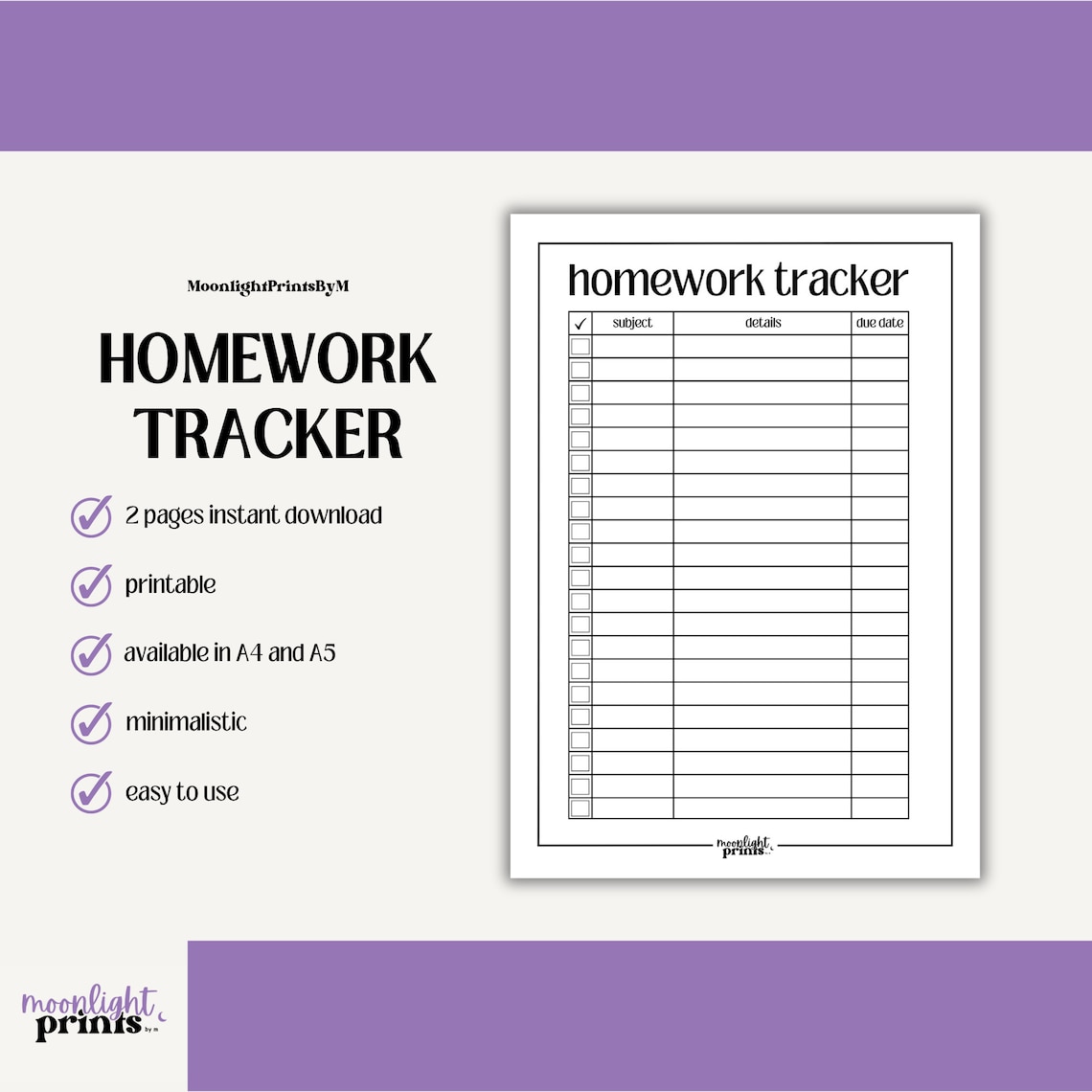 Homework Tracker | Minimalistic Tracker | A4/A5 | Organiser | Student ...
