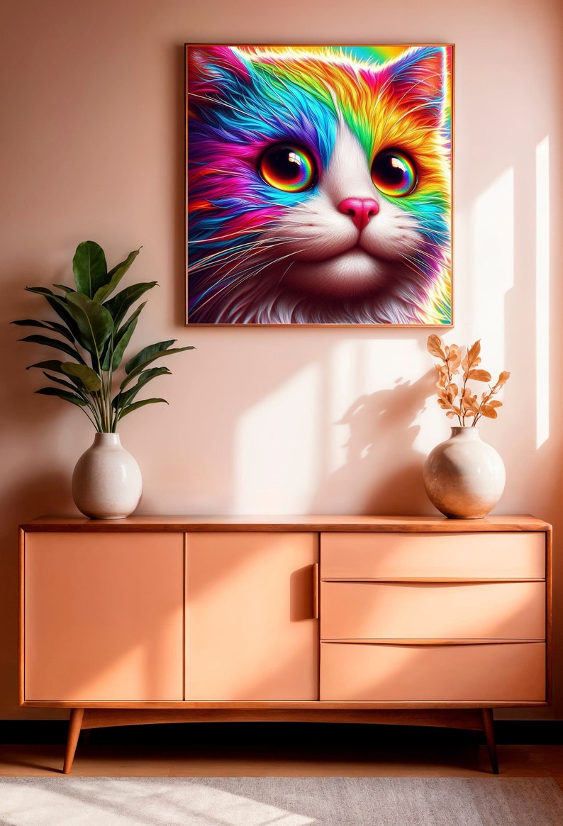 Cyberpunk Cat Rainbow Chaos Animal Digital Art Print Wall Art AI ...