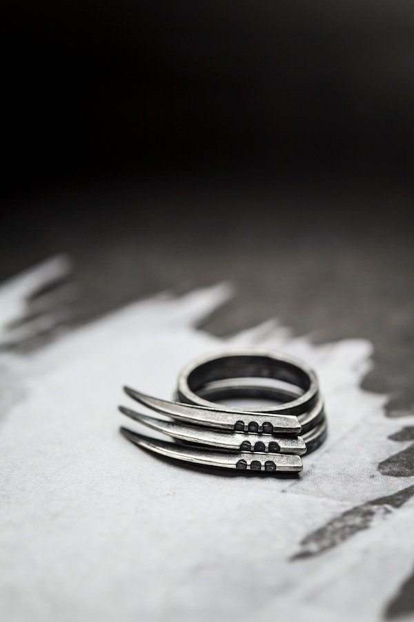 EME: Scythe Rings Set of 3 Sterling Silver Stacking Rings - Etsy