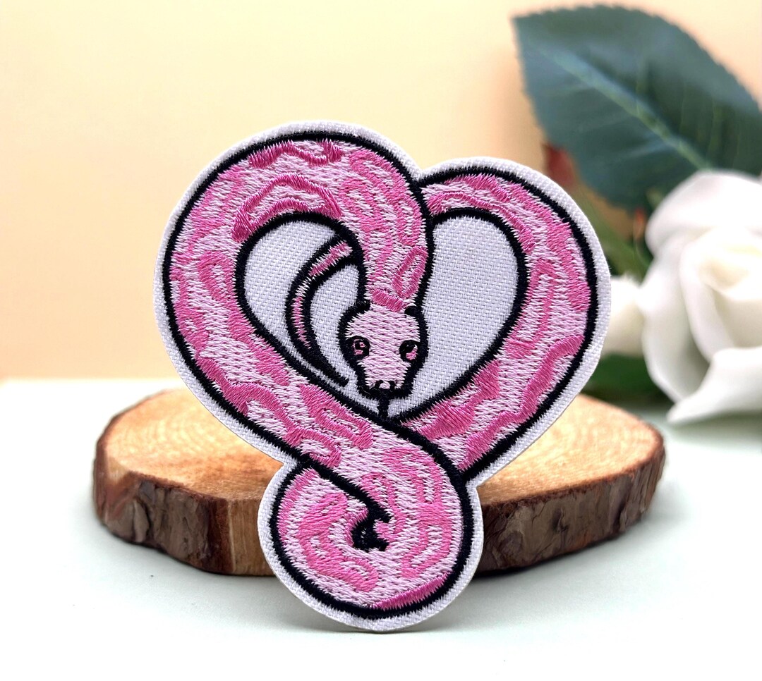Pink Heart Snake Patch, Iron-on Snake Patch, Unique Animal Embroidered ...
