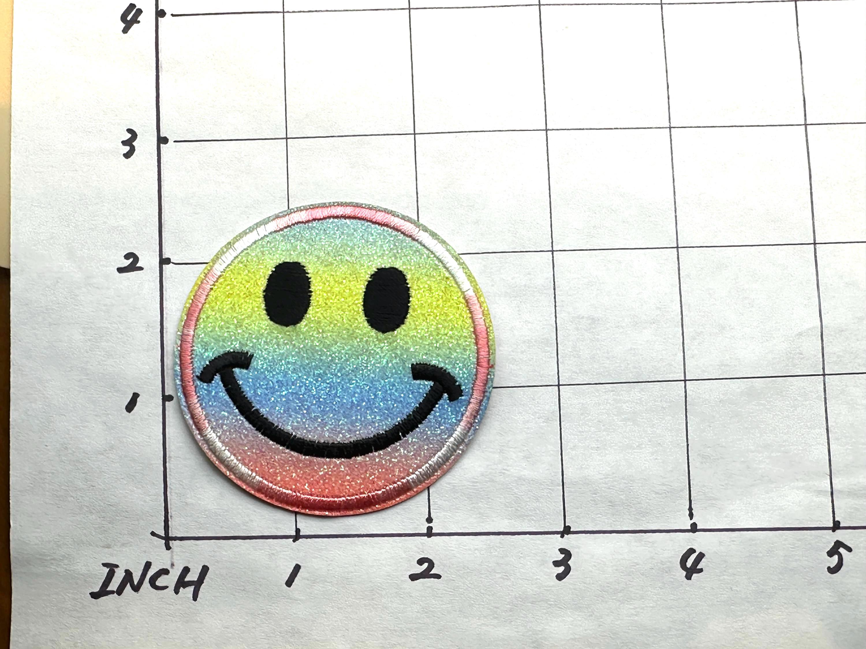 Rainbow Glitter Smiley Happy Face Patch, Iron on Patch ,embroidered ...