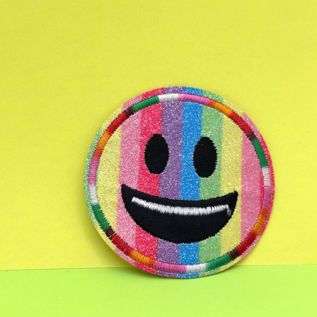 Rainbow Happy Face Patch, Iron on Patch ,embroidered Patch, Funny Patch ...