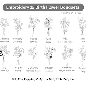 Birth Flowers Embroidery - 12 Month Flowers Machine Embroidery Bundle ...