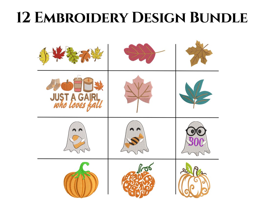 12 Autumn Embroidery Designs Fall Bundle Machine Embroidery Instant ...