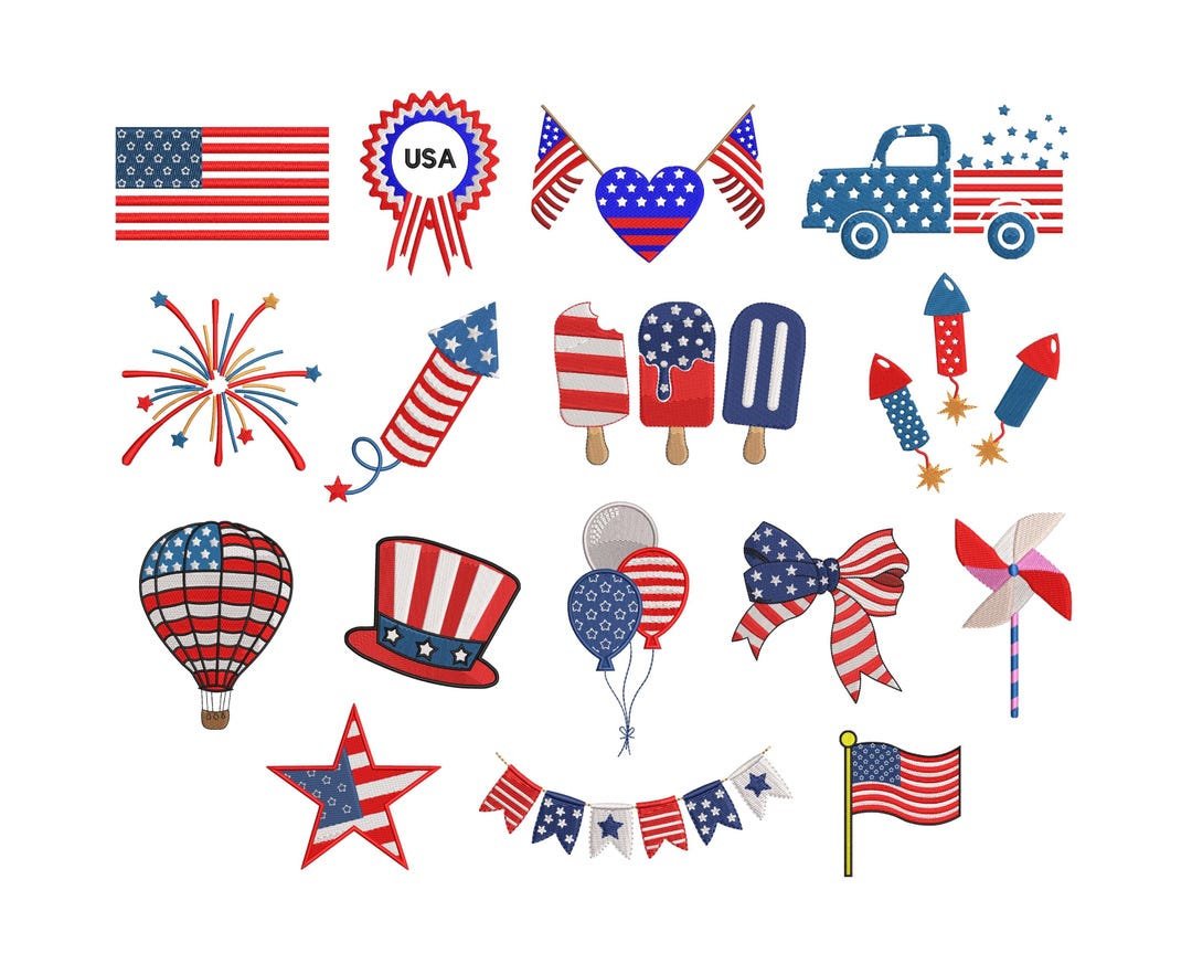 4th of July Embroidery Designs - USA Embroidery - 16 Independence Day ...