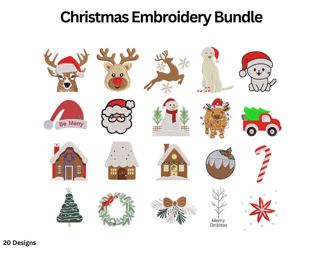 20 Christmas Embroidery Designs - Christmas Bundle - Machine Embroidery ...