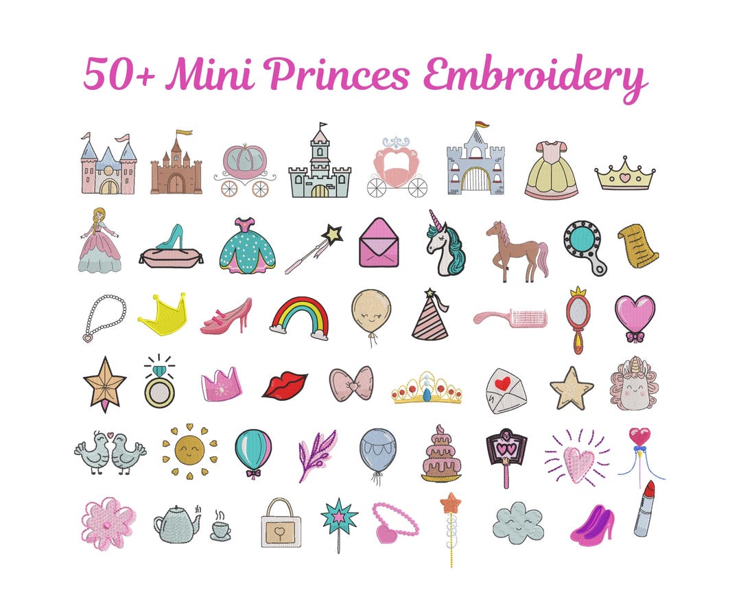 Princes Icons Machine Embroidery - Cute 50+ Girly Princes Embroidery ...