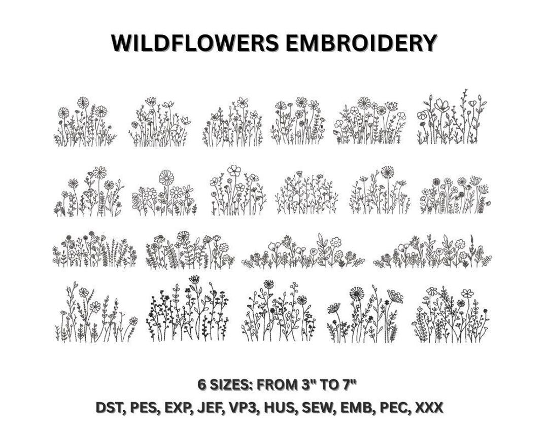 Wildflowers Embroidery - 21 Flowers Bundle Machine Embroidered ...
