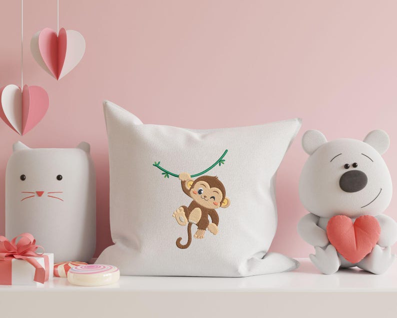 Baby Monkey Embroidery Design - Safari Animals Embroidery- Forest ...