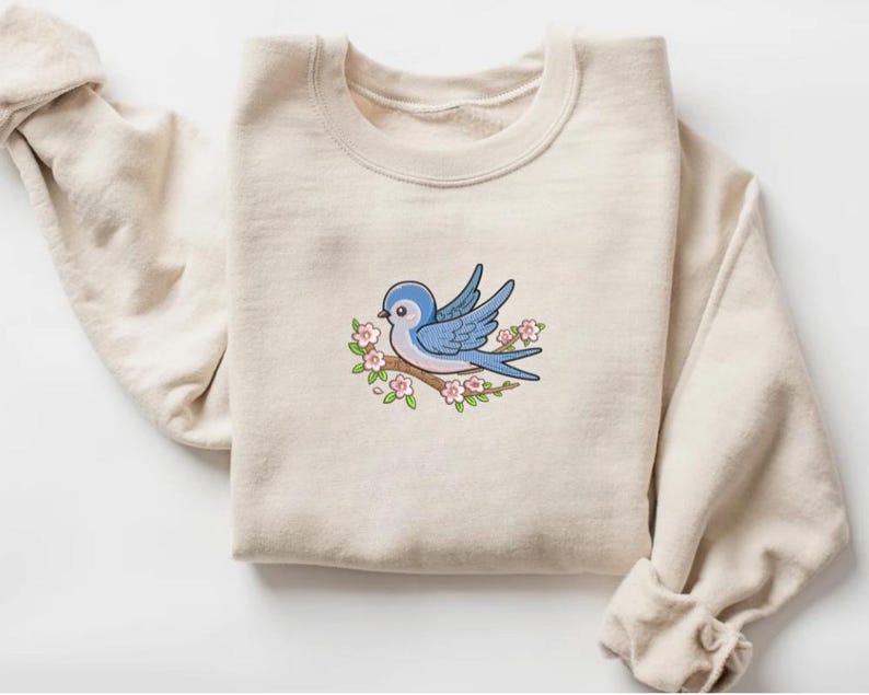 Bluebird Embroidery Design - Bird on Flower Branch Embroidery - Machine ...