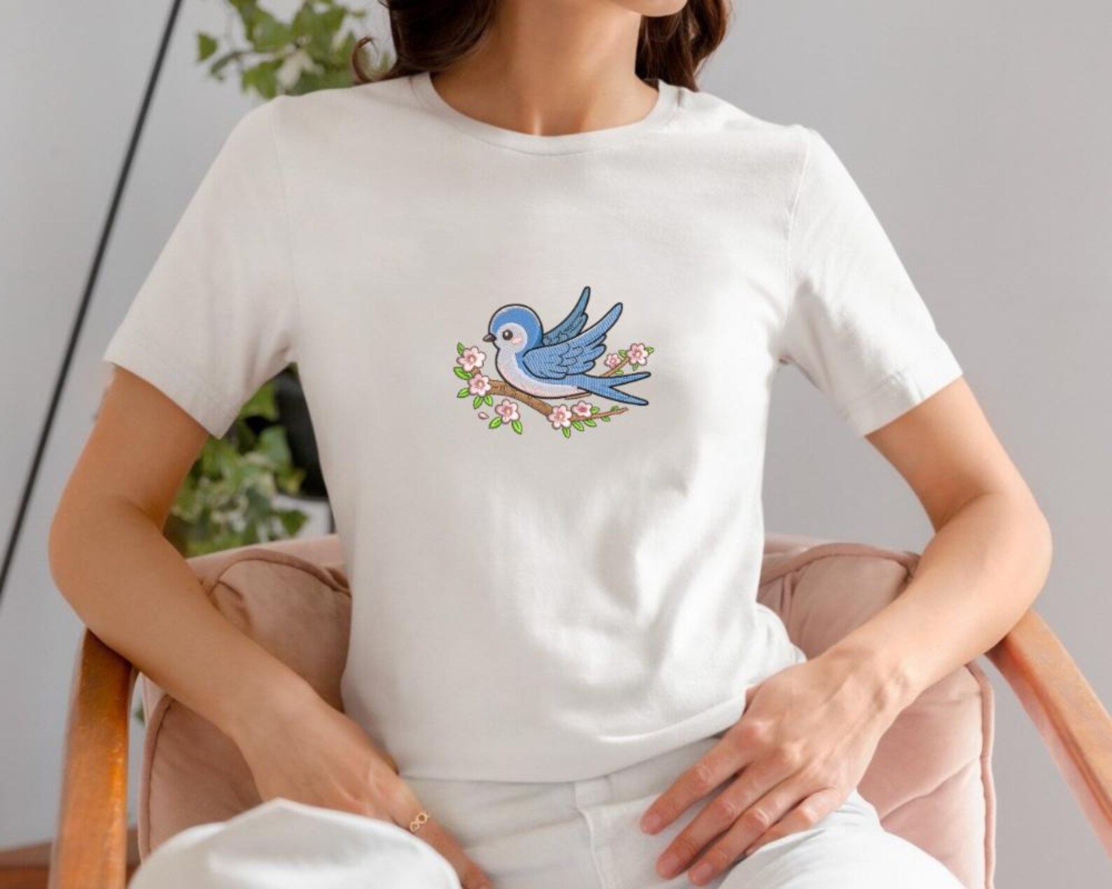 Bluebird Embroidery Design - Bird on Flower Branch Embroidery - Machine ...