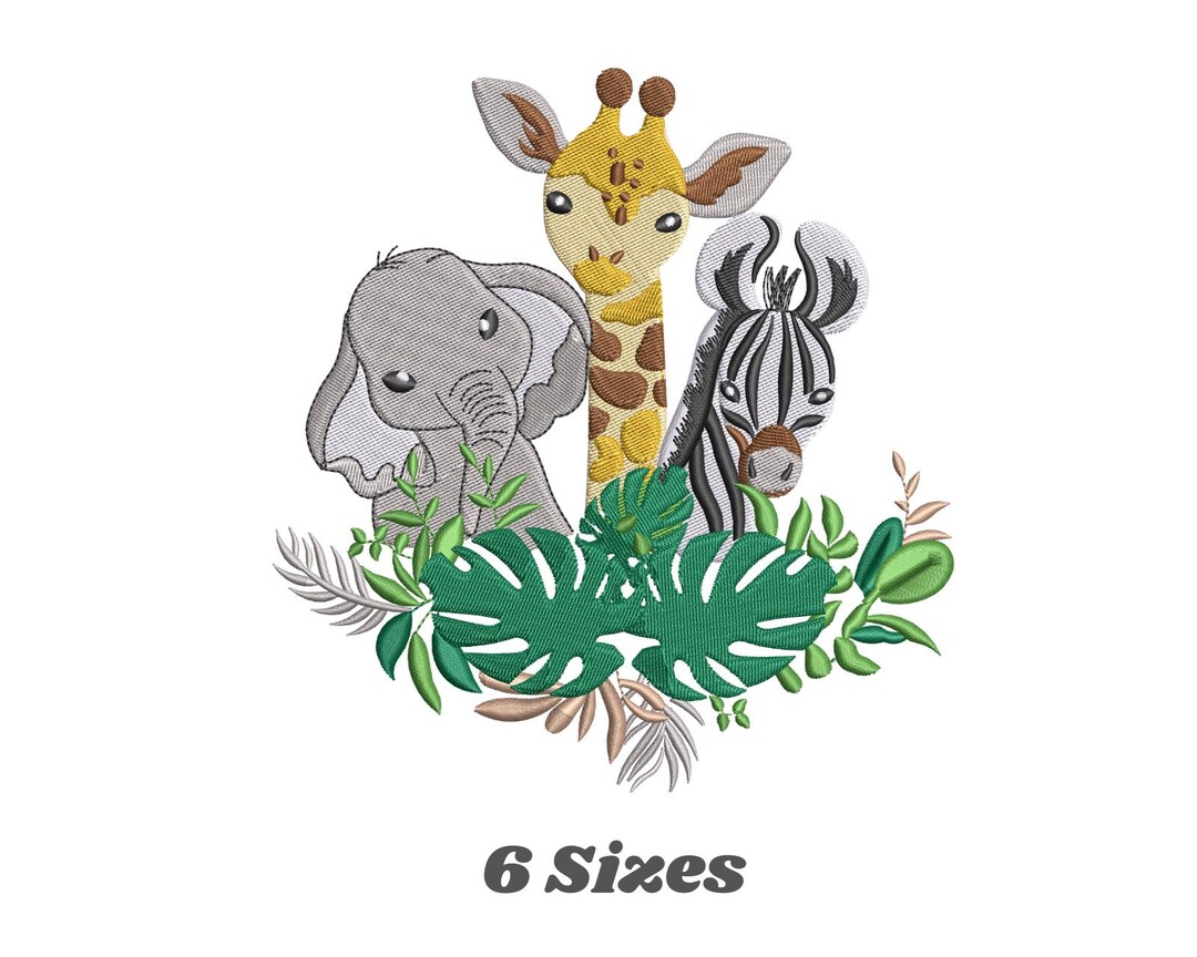 Safari Animals Embroidery Designs - Elephant Giraffe Zebra Embroidery ...