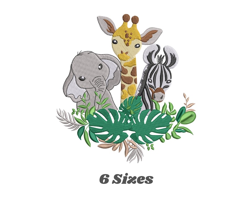 Safari Animals Embroidery Designs - Elephant Giraffe Zebra Embroidery ...