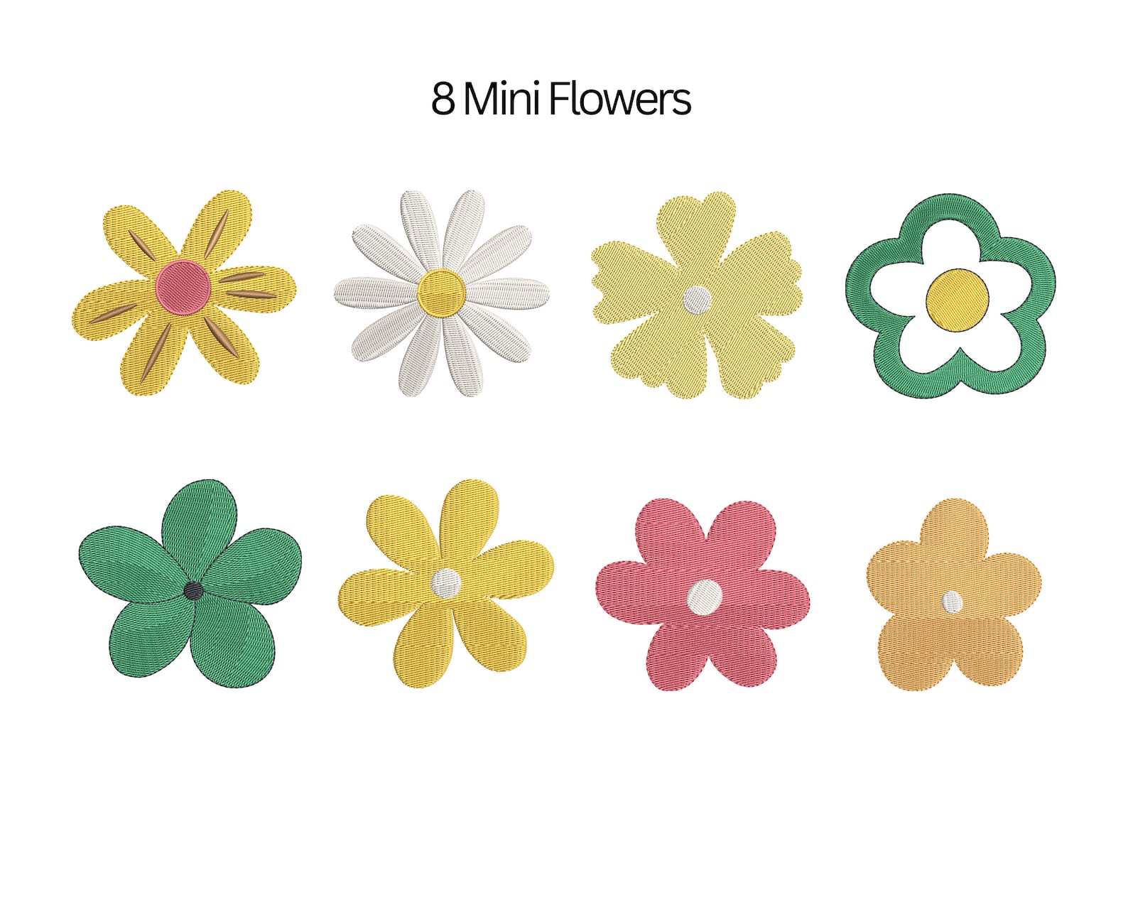 8 Mini Flowers Embroidery - Floral Bundle - Machine Embroidered ...