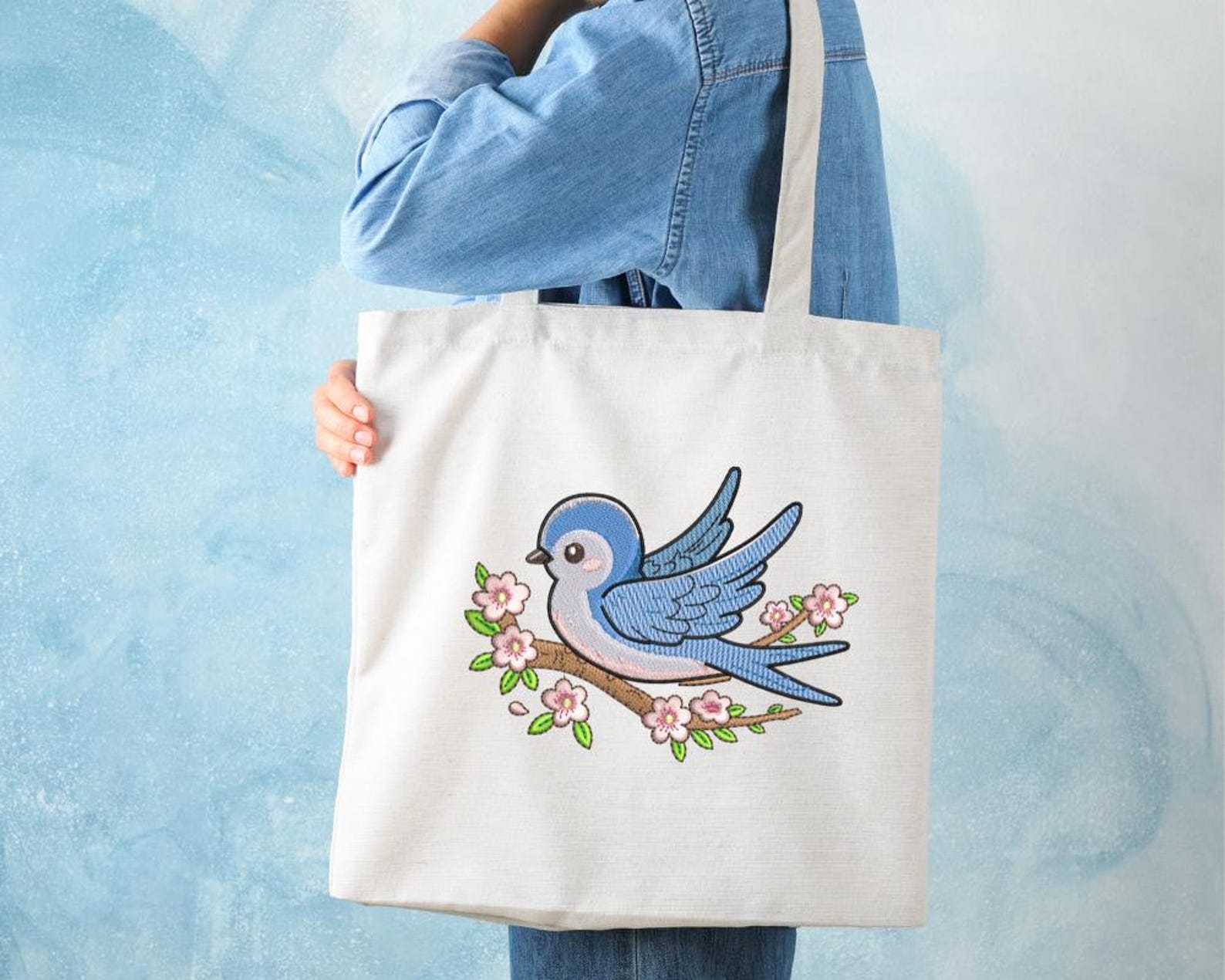 Bluebird Embroidery Design - Bird on Flower Branch Embroidery - Machine ...