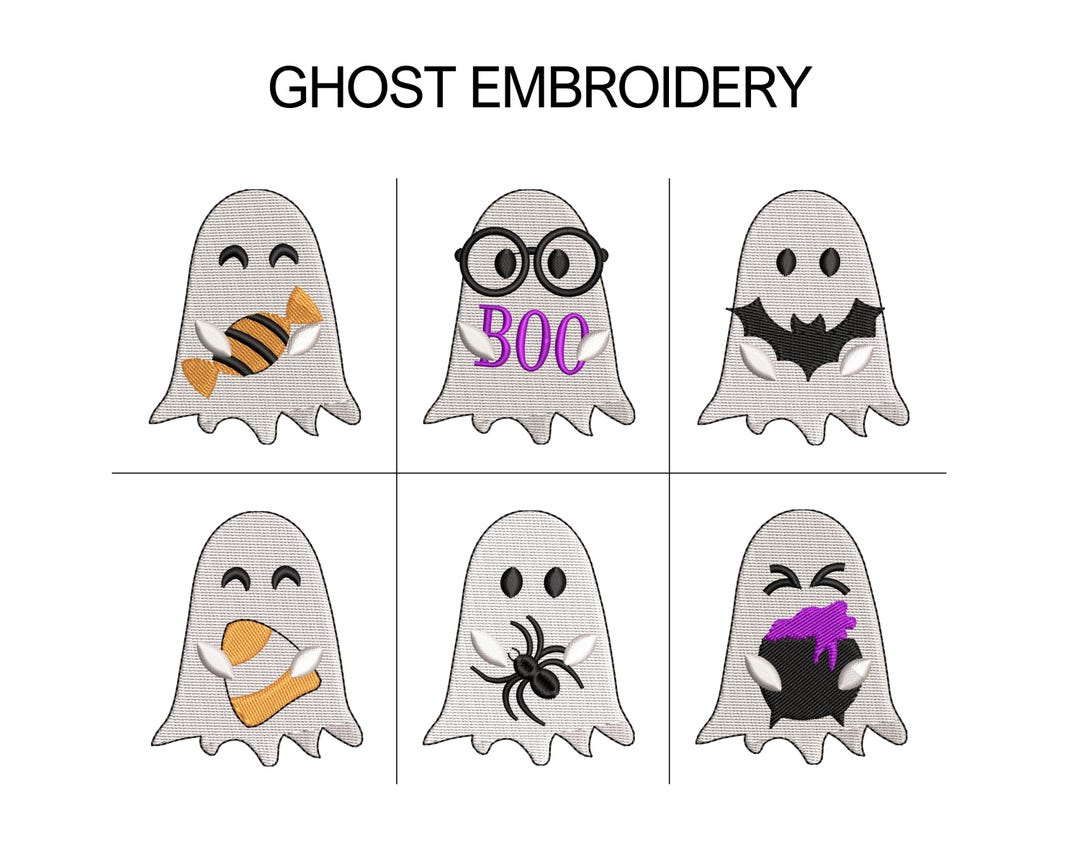 Ghost Embroidery Bundle - Mini Cute Ghosts - Machine Embroidered - 6 ...