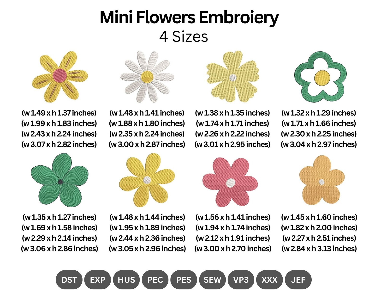 8 Mini Flowers Embroidery - Floral Bundle - Machine Embroidered ...