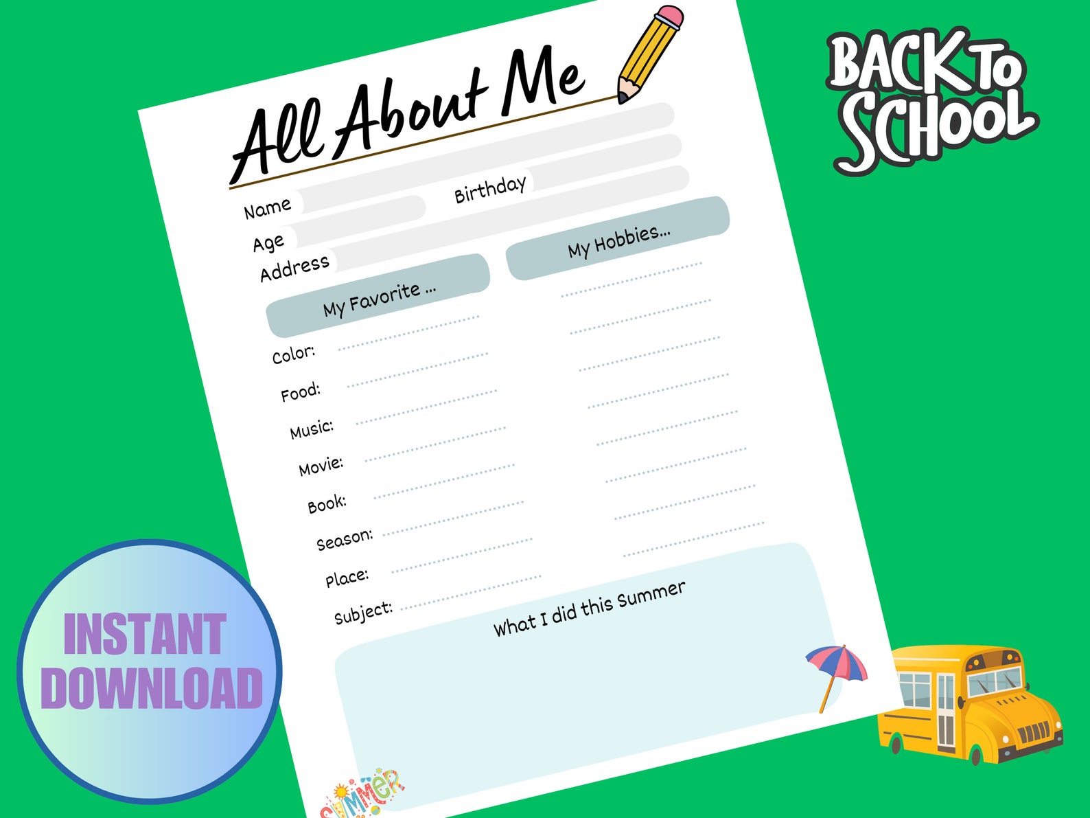 All About Me Worksheet,back to School Interview,first Day of School ...