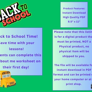 All About Me Worksheet,back to School Interview,first Day of School ...