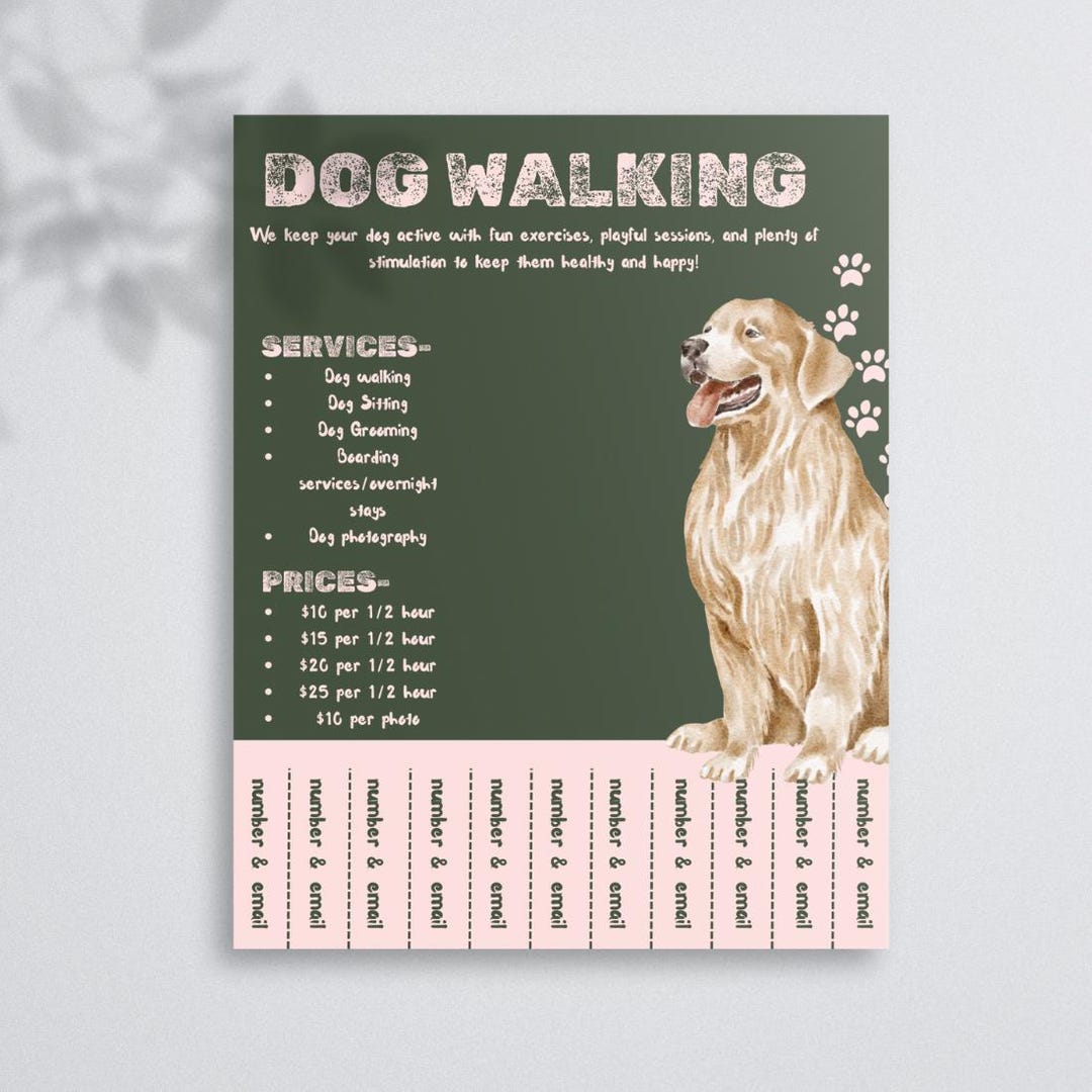 EDITABLE Template Poster 5 Dog Breeds, Printable Digital Dog Walking ...