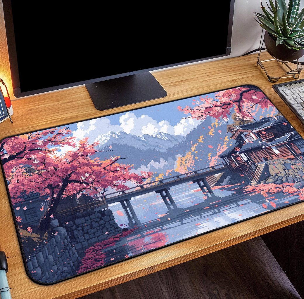 Japanese Pixel Art Desk Mat, Pixel Sakura Desk Mat, Cute Desk Mat ...