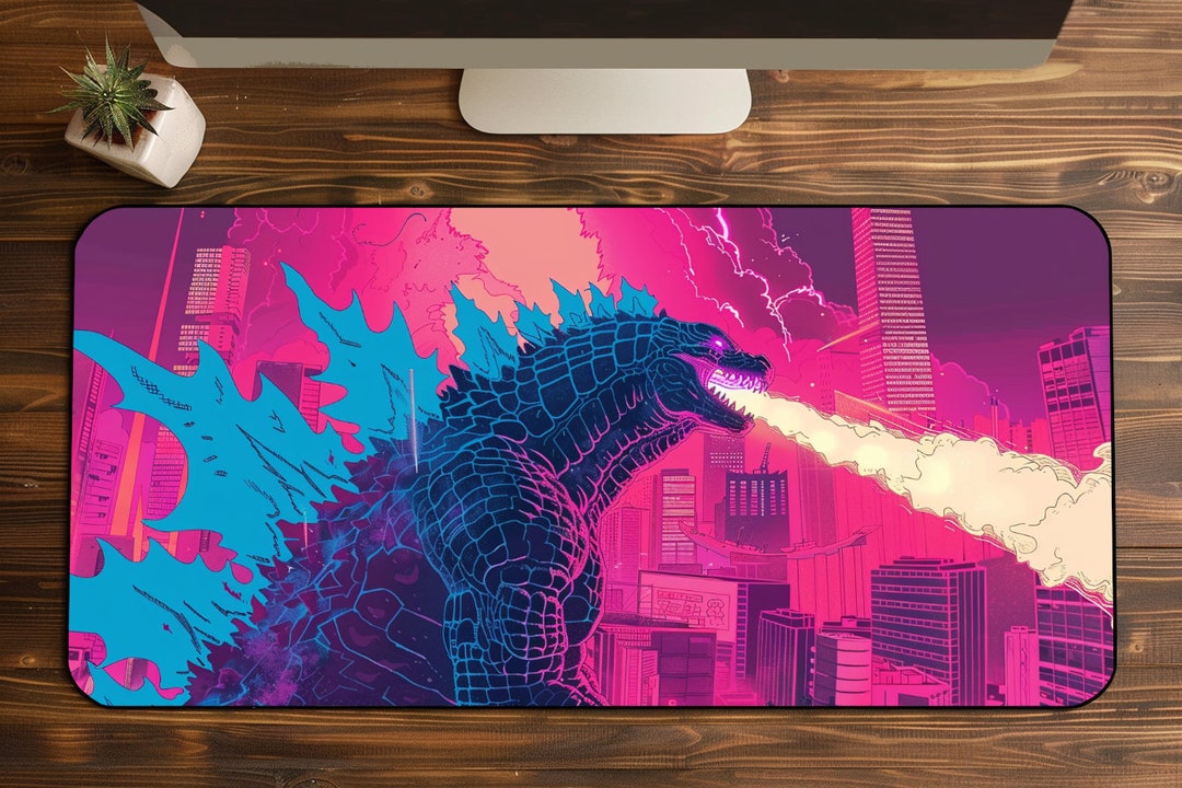 Pastel Godzilla Desk Mat, Pastel City Desk Pad, Gentle Destruction ...