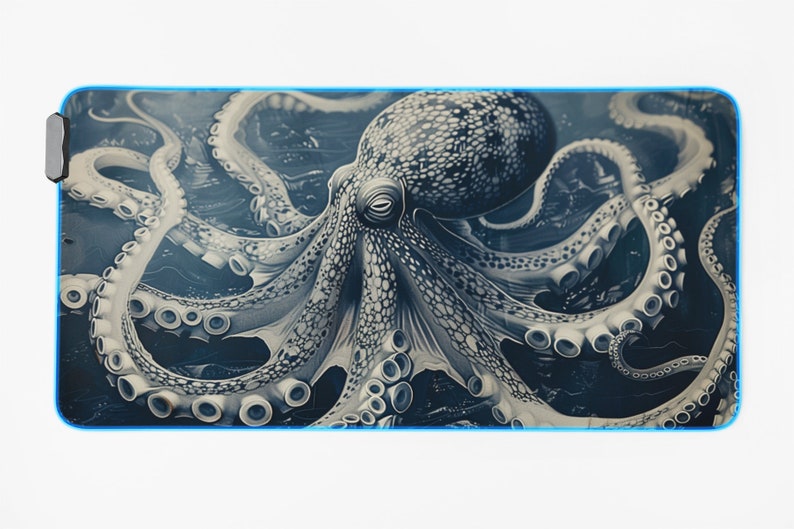 White Octopus Desk Mat, Cute Octopus Mousepad, Deep Ocean Mouse Pad ...
