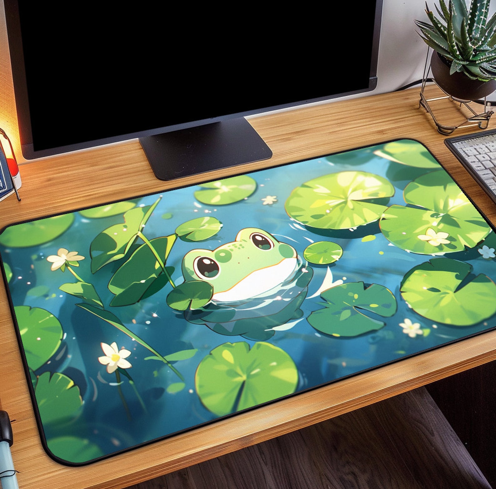 Kawaii Frog Desk Mat, Cute Frog Desk Pad, Large Gaming Mouse Pad, Lily ...