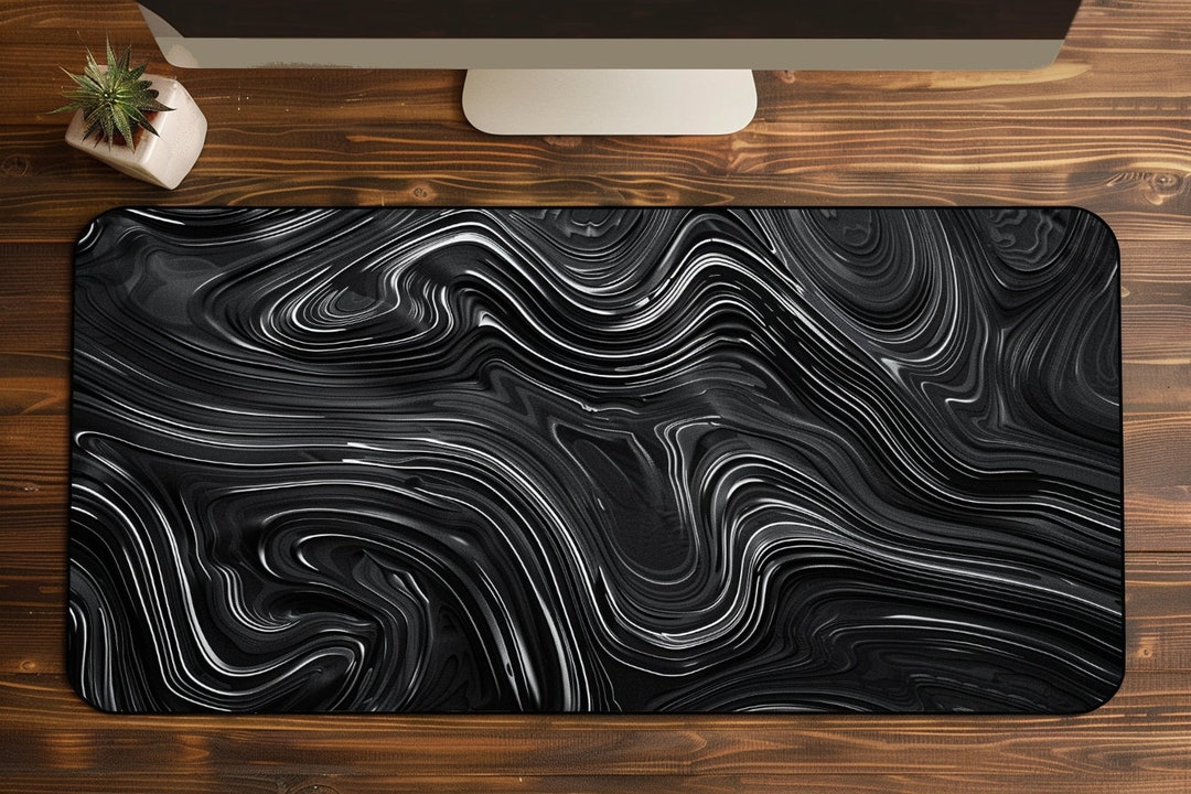 Black Liquid Gaming Desk Mat, Black-white Desk Mat, Topography Desk Mat ...