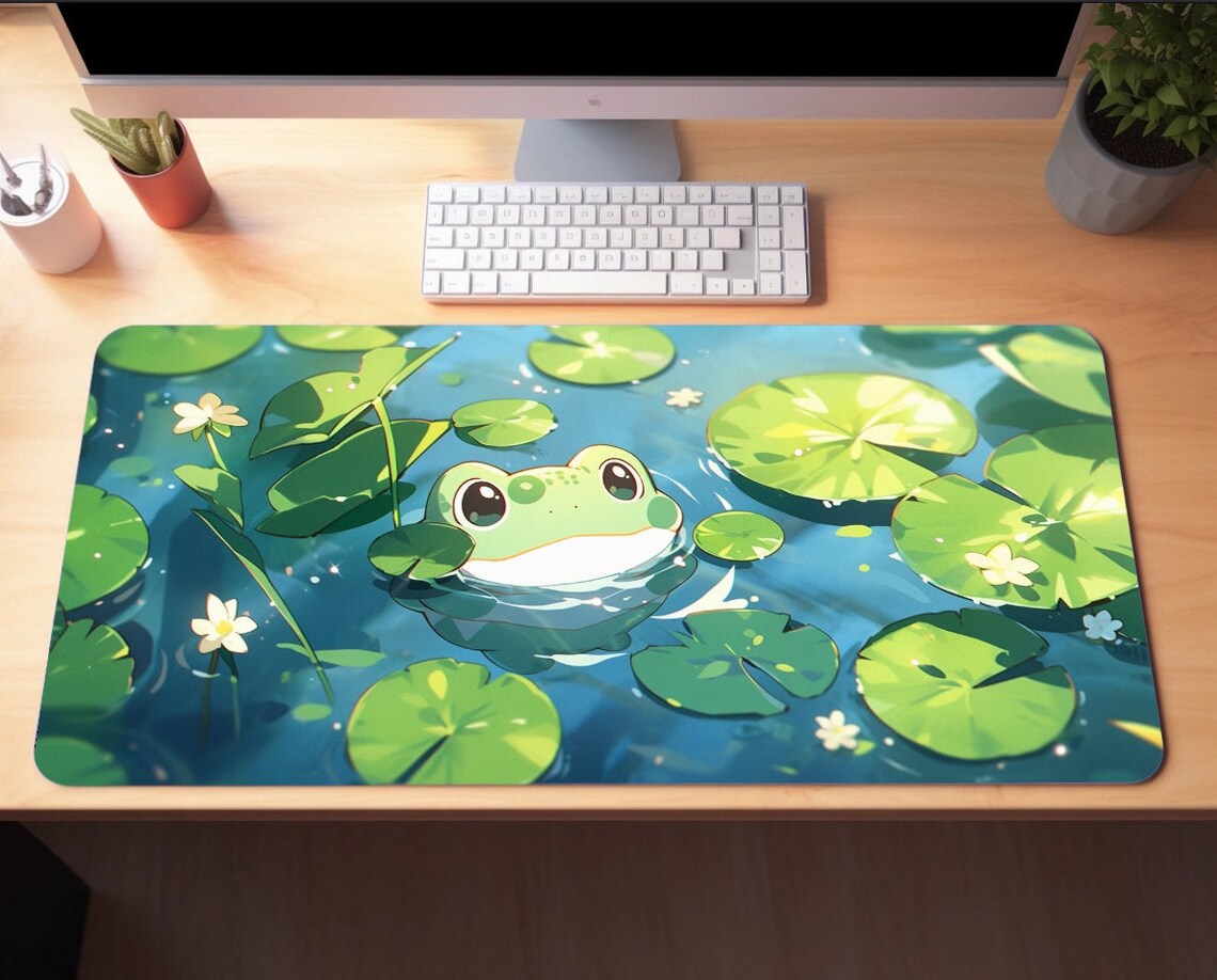 Kawaii Frog Desk Mat, Cute Frog Desk Pad, Large Gaming Mouse Pad, Lily ...
