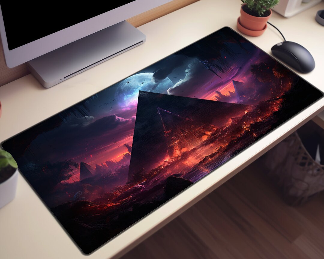Cyberpunk Themed Desk Mat, Pyramid Desk Pad, Moon Night Mousepad ...
