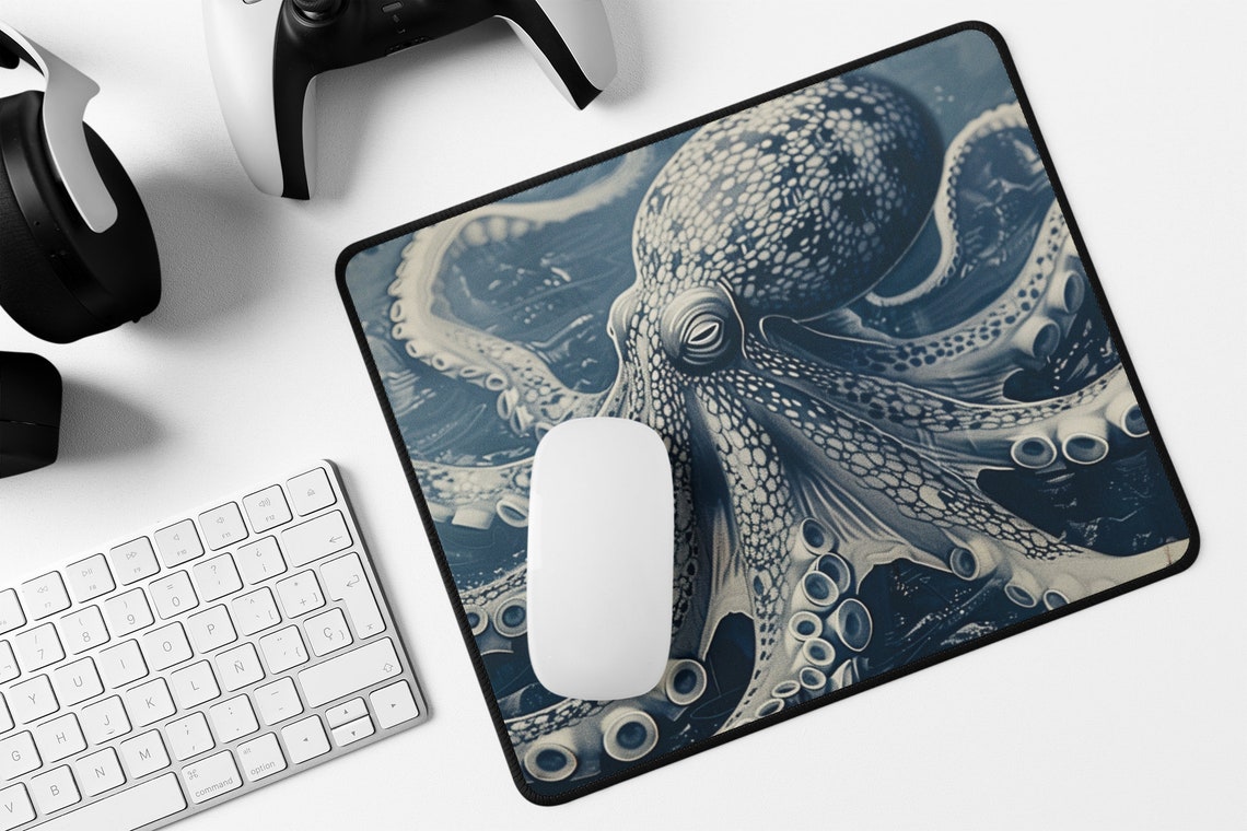 White Octopus Desk Mat, Cute Octopus Mousepad, Deep Ocean Mouse Pad ...