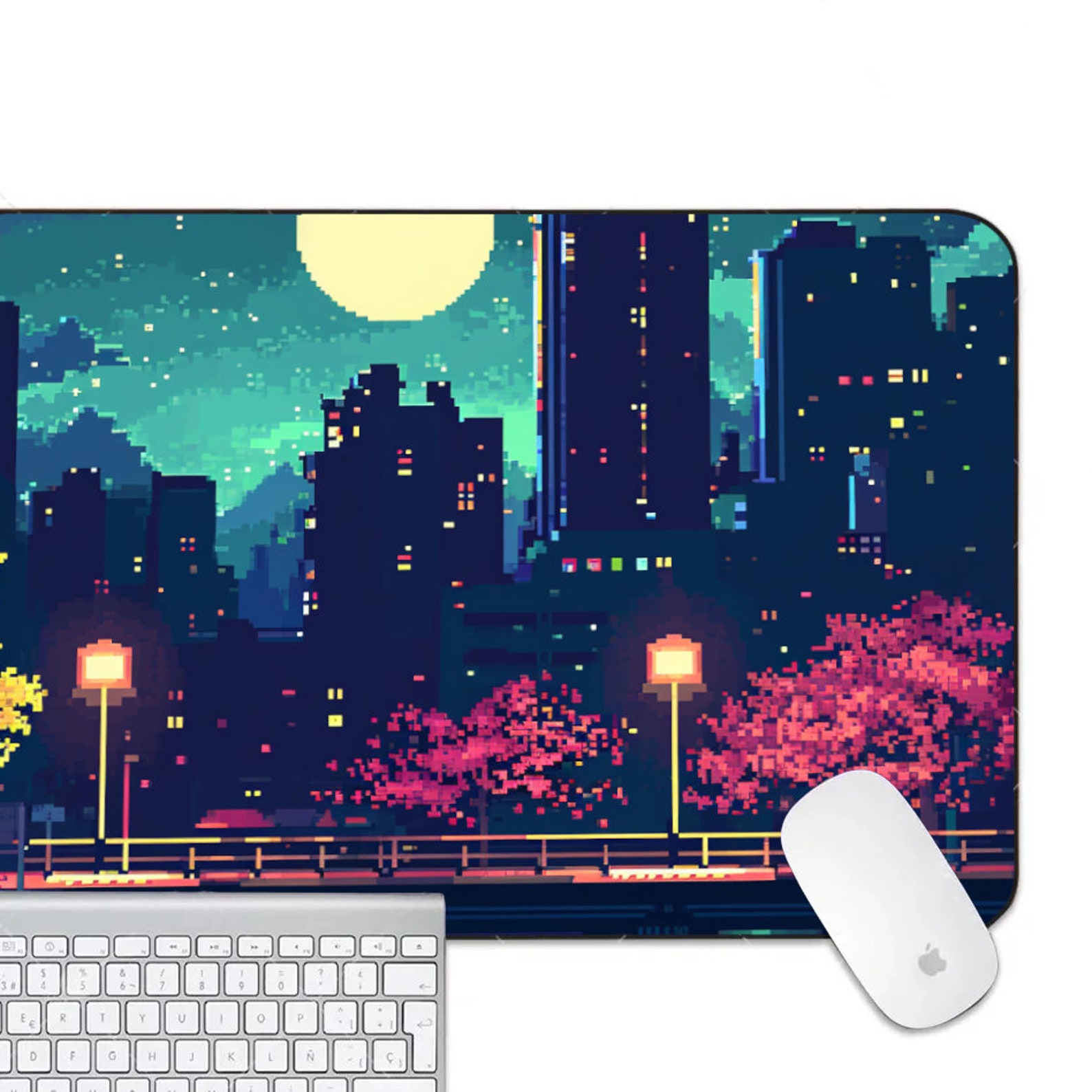 Lofi Pixel Art Desk Mat, Anime Desk Pad, Moon Pixel Desk Mat, Tokyo ...