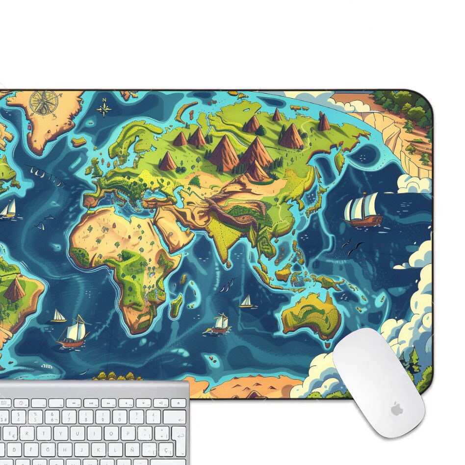 World Map Desk Mat XXL, Cartoon World Map Mousepad, Cute Play Mat ...