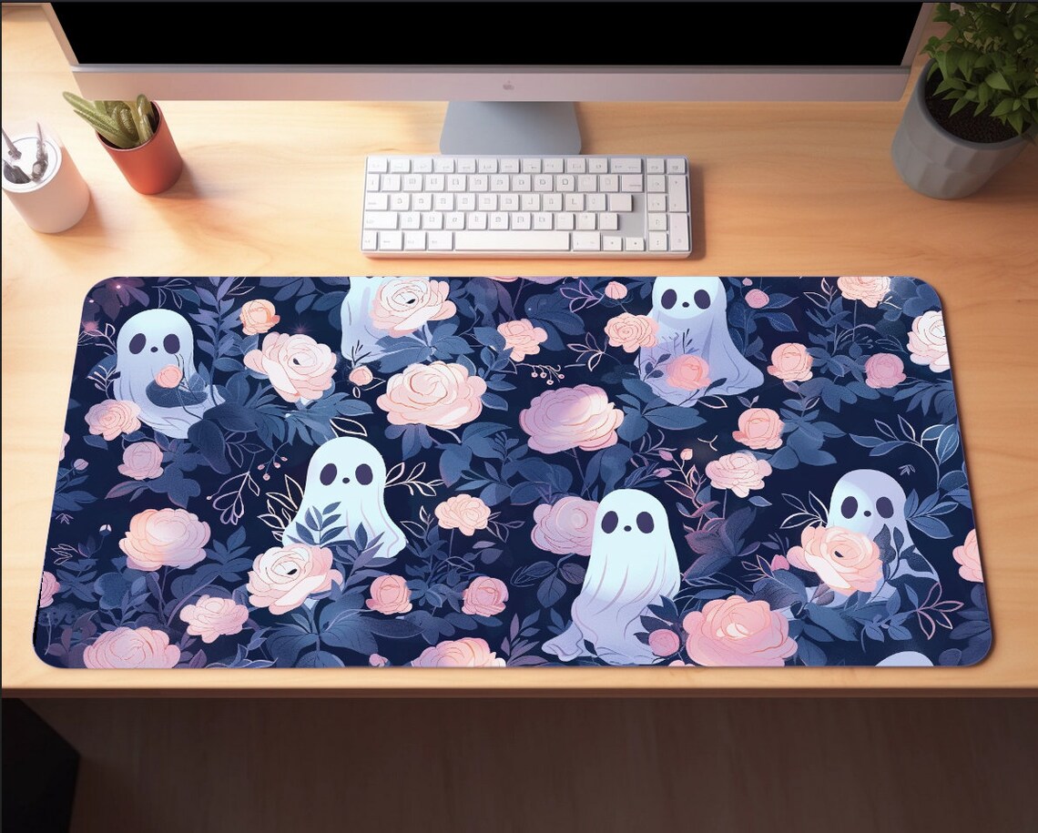Kawaii Ghosts Desk Mat, Cute Spooky Desk Mat, Plant Flower Desk Mat ...