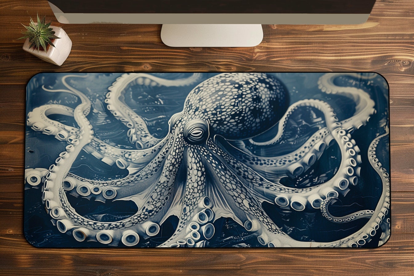 White Octopus Desk Mat, Cute Octopus Mousepad, Deep Ocean Mouse Pad ...